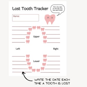 Kids Lost Tooth Tracker in Pink Children's Lost Tooth Chart Lost Tooth ...