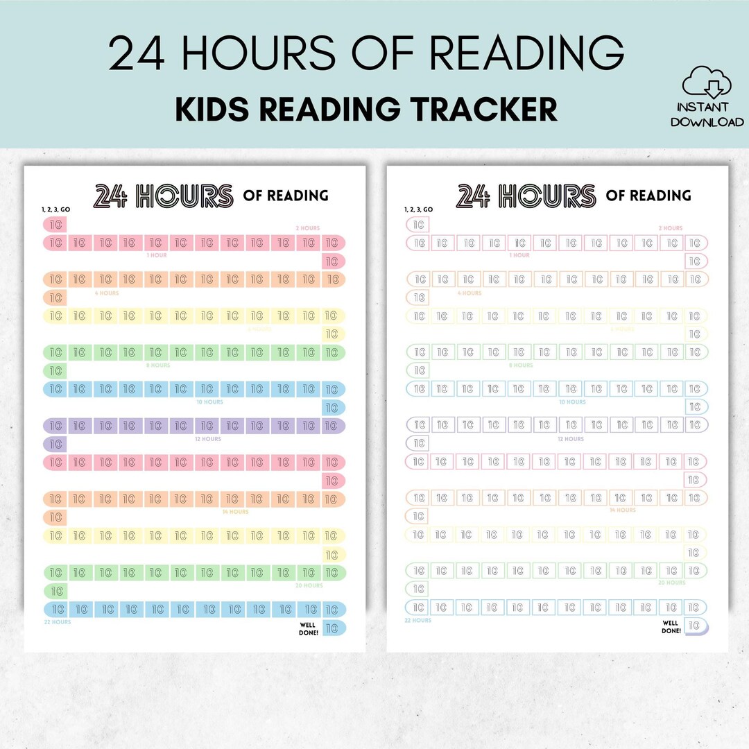 Reading Chart Tracker Reading Log Printable 24 Hours of Reading Reading ...