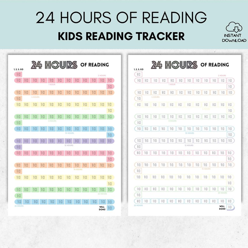 Reading Chart Tracker Reading Log Printable 24 Hours of Reading Reading ...