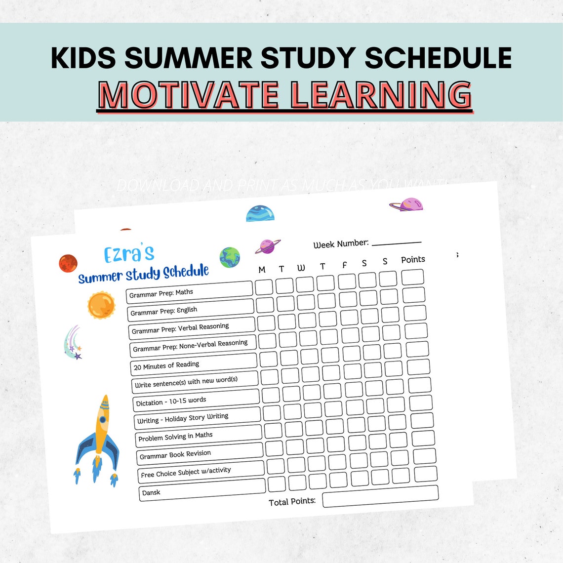 Kids Summer Study Schedule Printable Kids Schedule Daily Learning ...