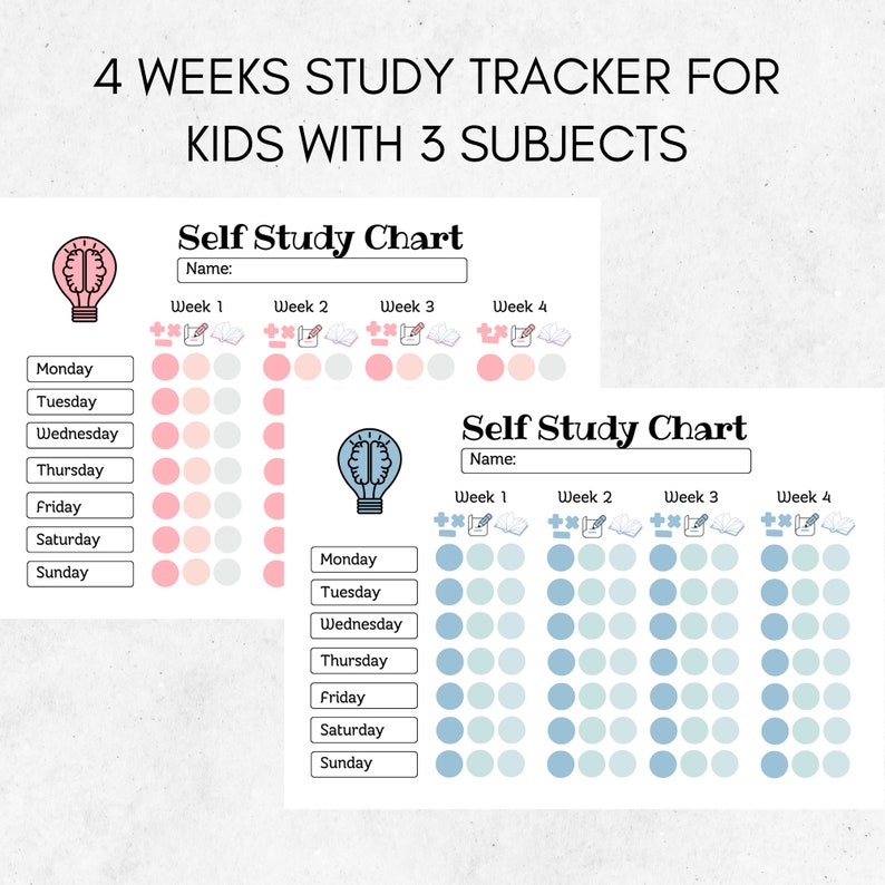 Kids Study Tracker & Planner Study Checklist Chart Printable Study ...