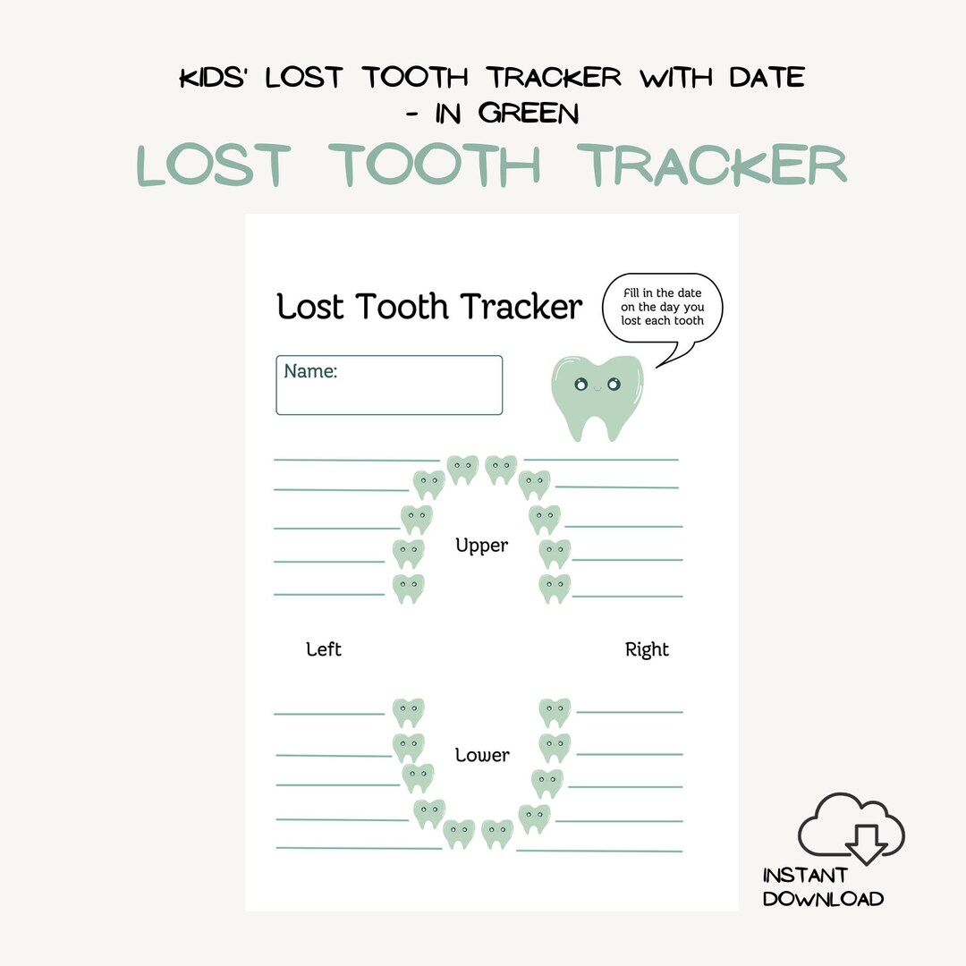 Kids Lost Tooth Tracker in Green Children's Lost Tooth Chart Lost Tooth ...