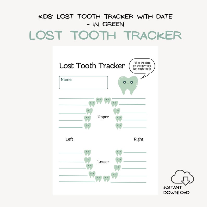 Kids Lost Tooth Tracker in Green Children's Lost Tooth Chart Lost Tooth ...