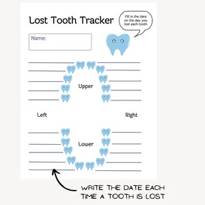 Kids Lost Tooth Tracker in Blue Children's Lost Tooth Chart Lost Tooth ...