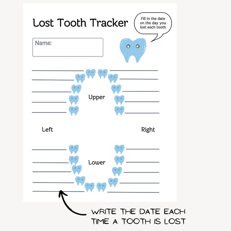 Kids Lost Tooth Tracker in Blue Children's Lost Tooth Chart Lost Tooth ...