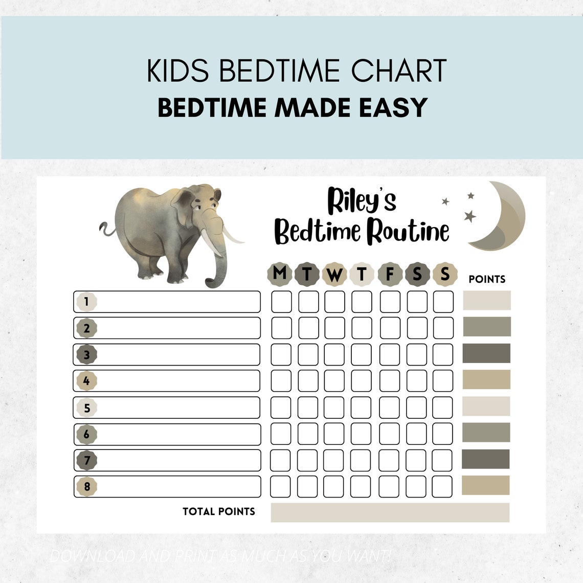 Kids Bedtime Routine Chart Customizable Bedtime Schedule Kids Bedtime ...