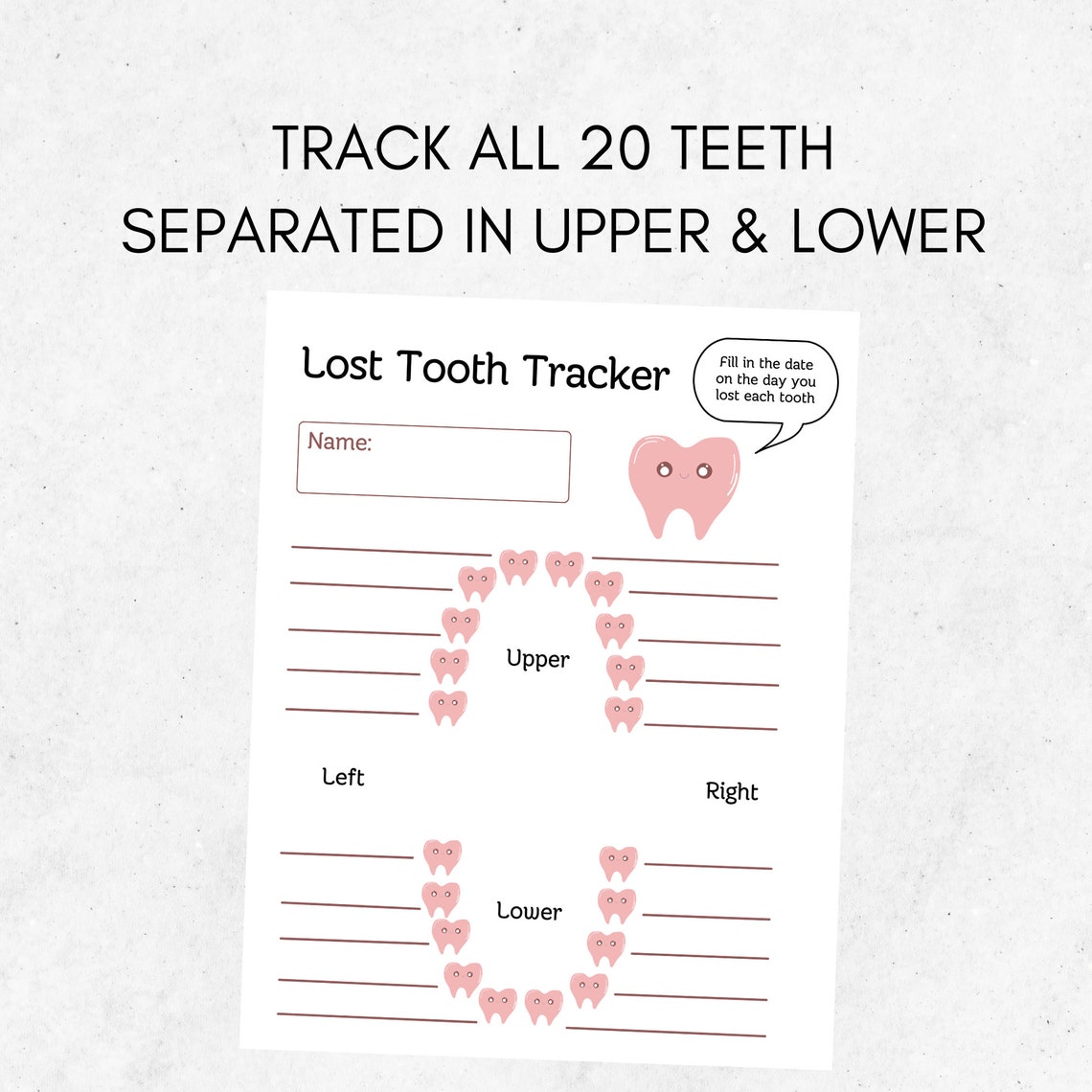Kids’ Lost Tooth Tracker in Pink | Children's Lost Tooth Chart | Lost ...