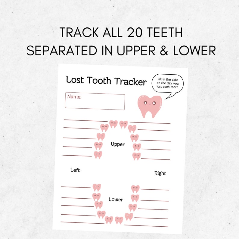 Kids’ Lost Tooth Tracker in Pink | Children's Lost Tooth Chart | Lost ...
