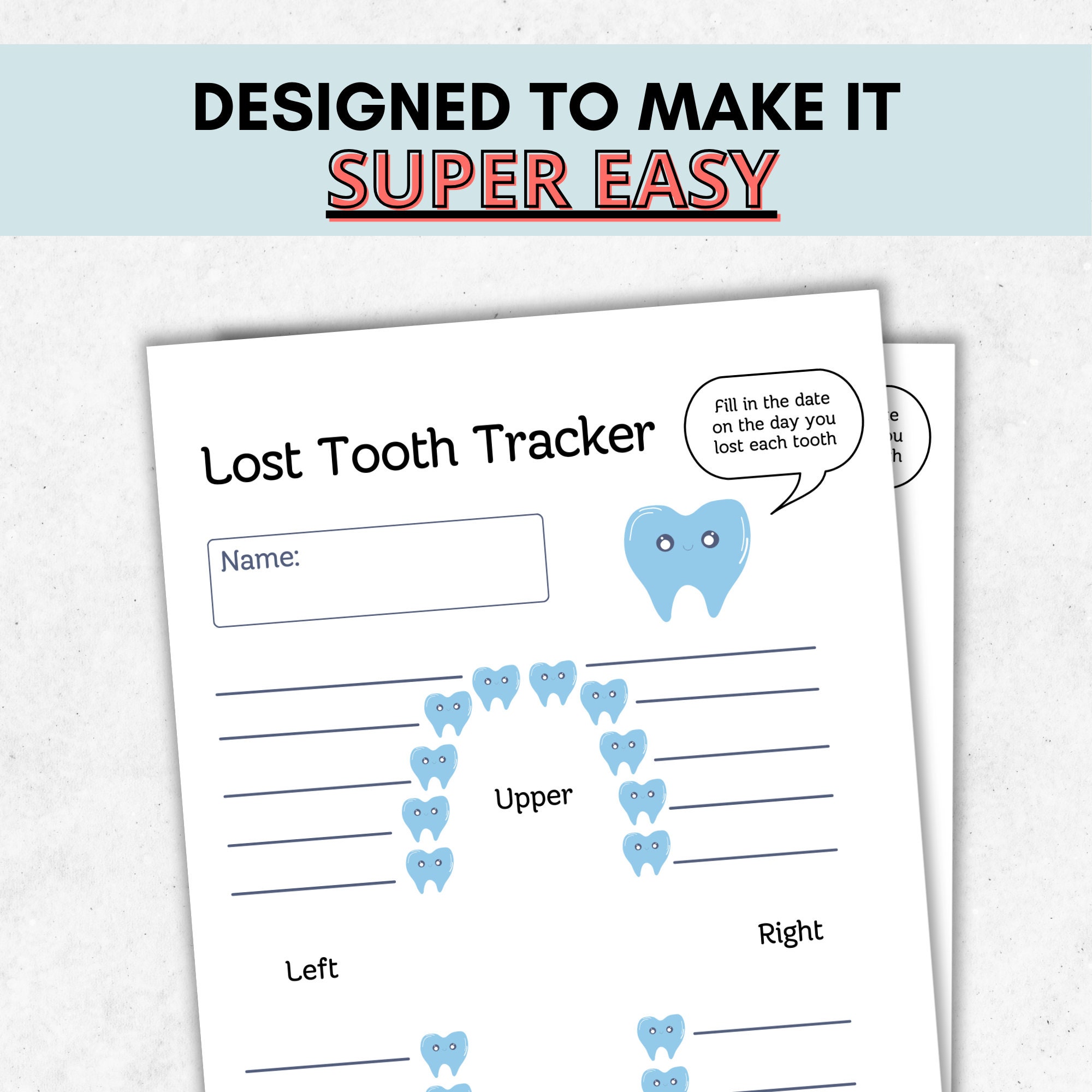 Kids’ Lost Tooth Tracker| Children's Lost Tooth Chart | Lost Tooth ...