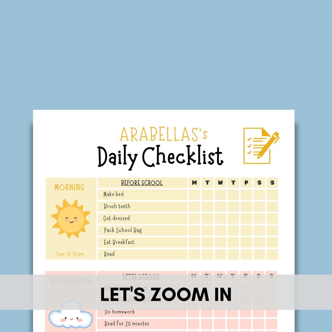 Kids Daily Checklist Morning Routine Bedtime Routine After School Chart ...