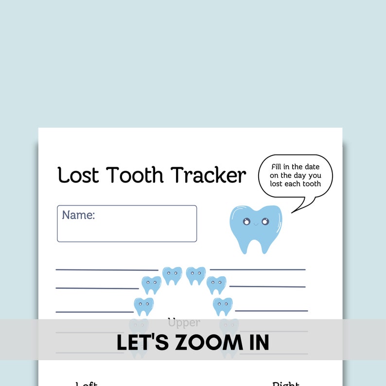 Kids Lost Tooth Tracker in Blue Children's Lost Tooth Chart Lost Tooth ...