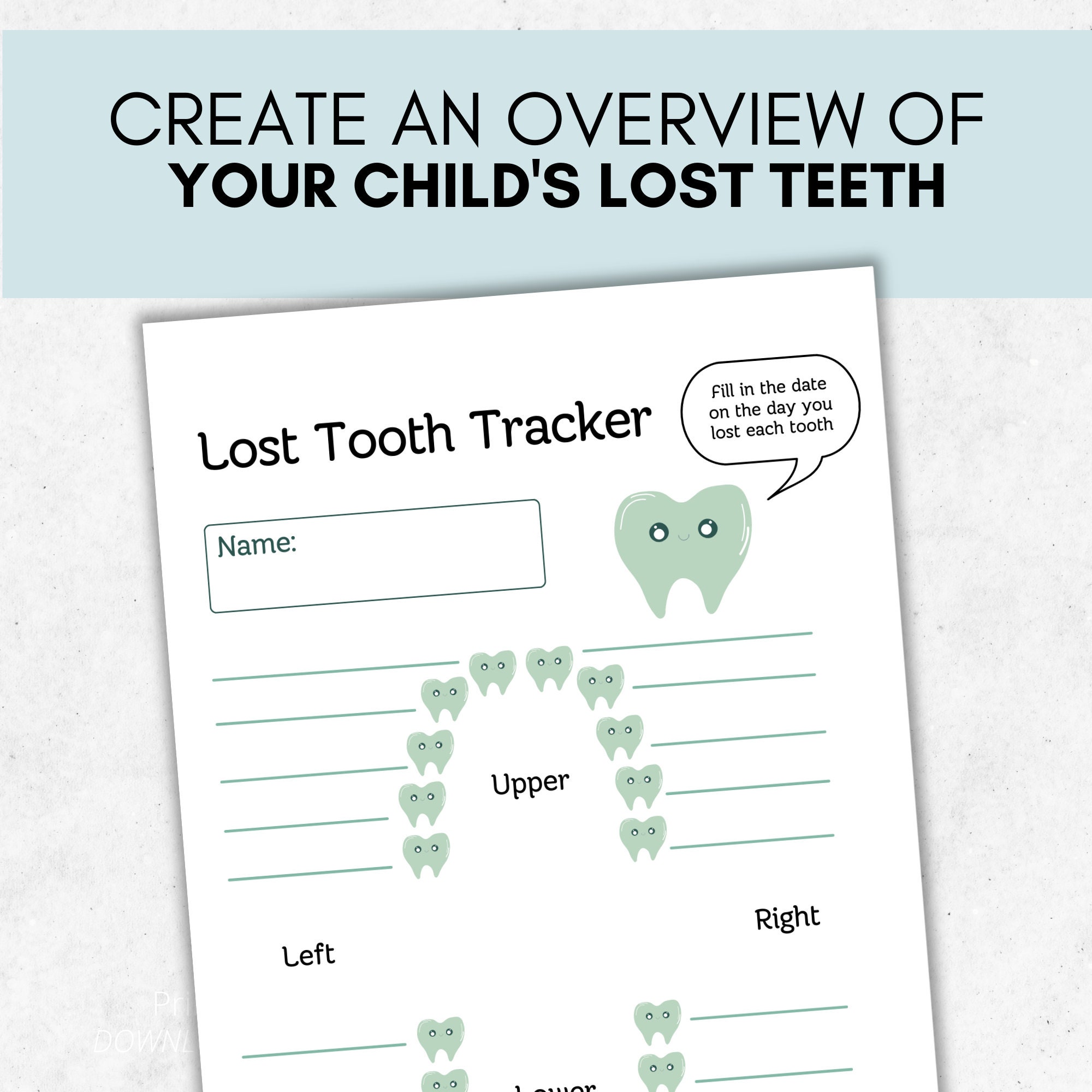 Kids’ Lost Tooth Tracker in Green | Children's Lost Tooth Chart | Lost ...