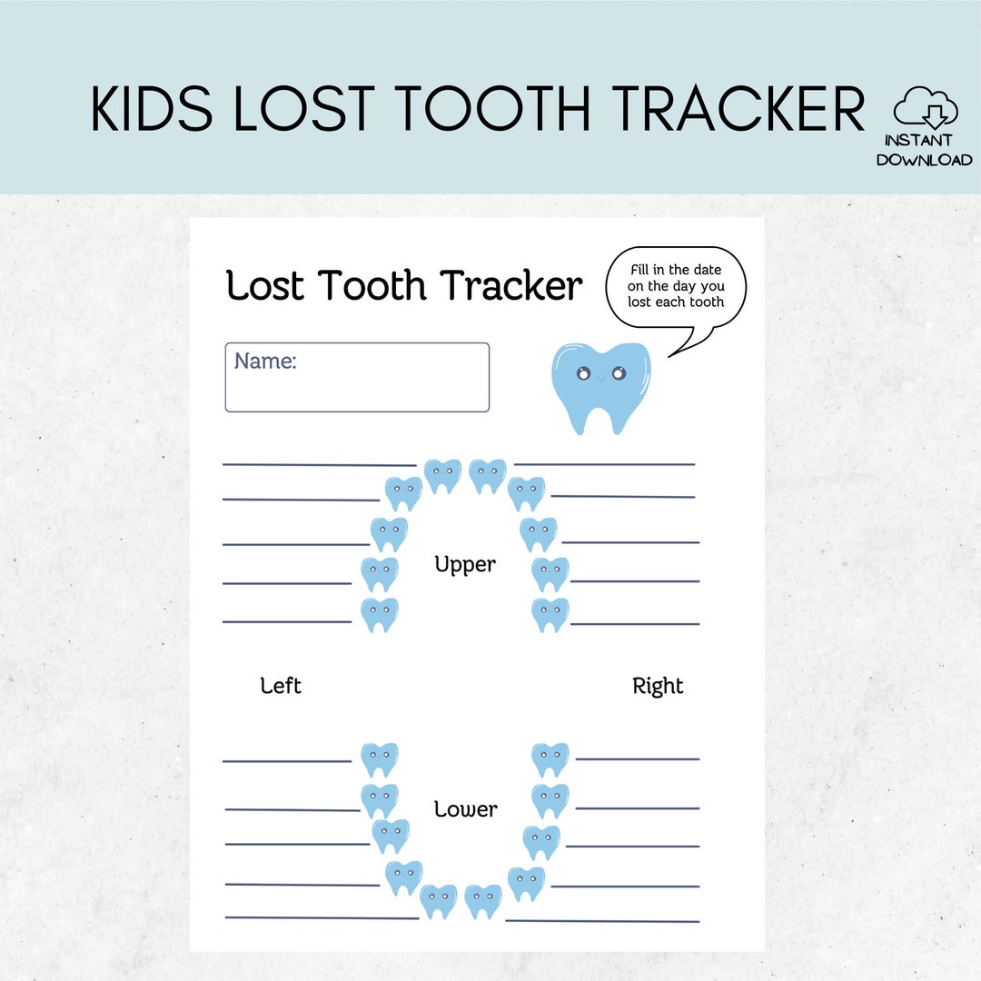 Kids Lost Tooth Tracker in Blue Children's Lost Tooth Chart Lost Tooth ...