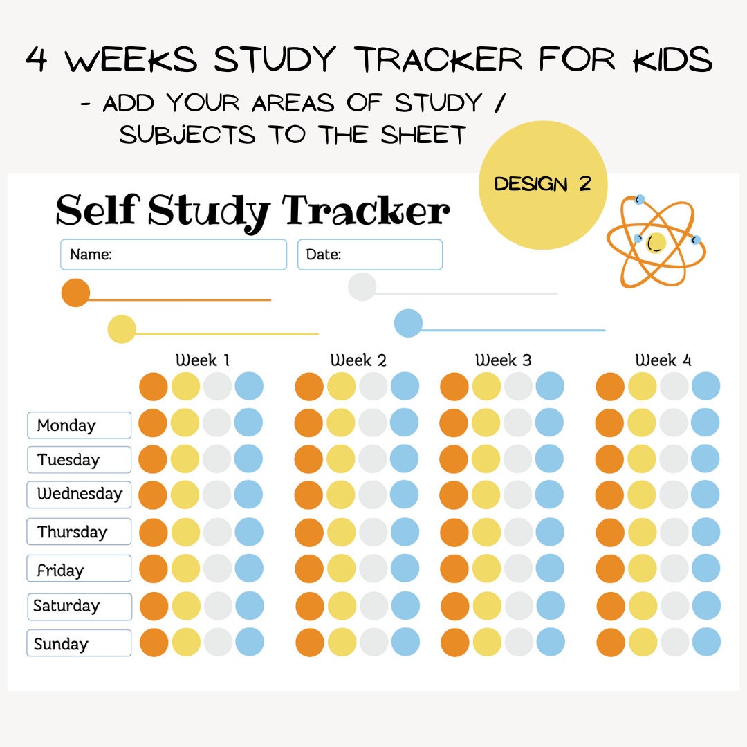 Kids Study Tracker & Planner Study Checklist Chart (Download Now) - Etsy