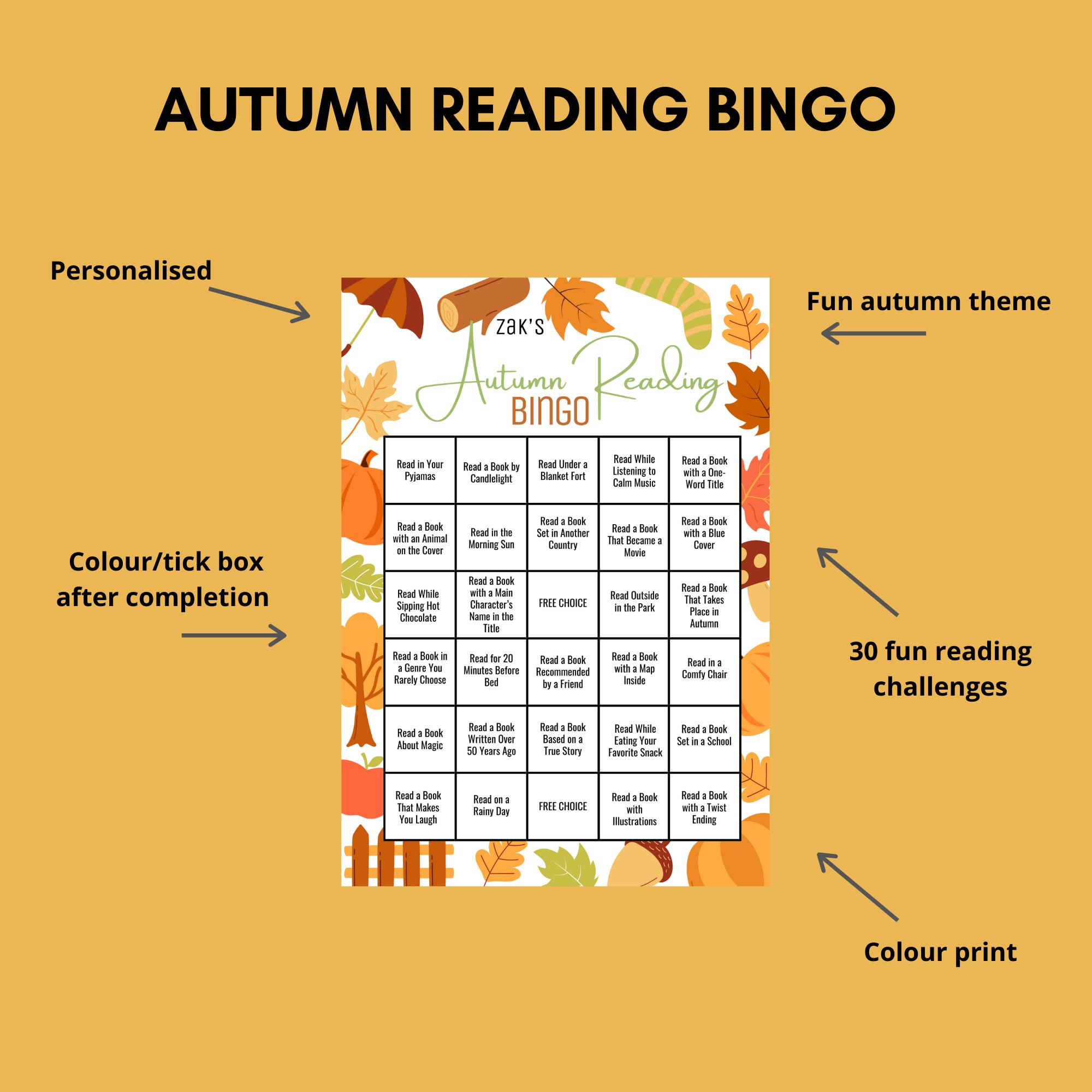 Autumn Reading Bingo| Printable Kids Reading Bingo | Daily Reading ...