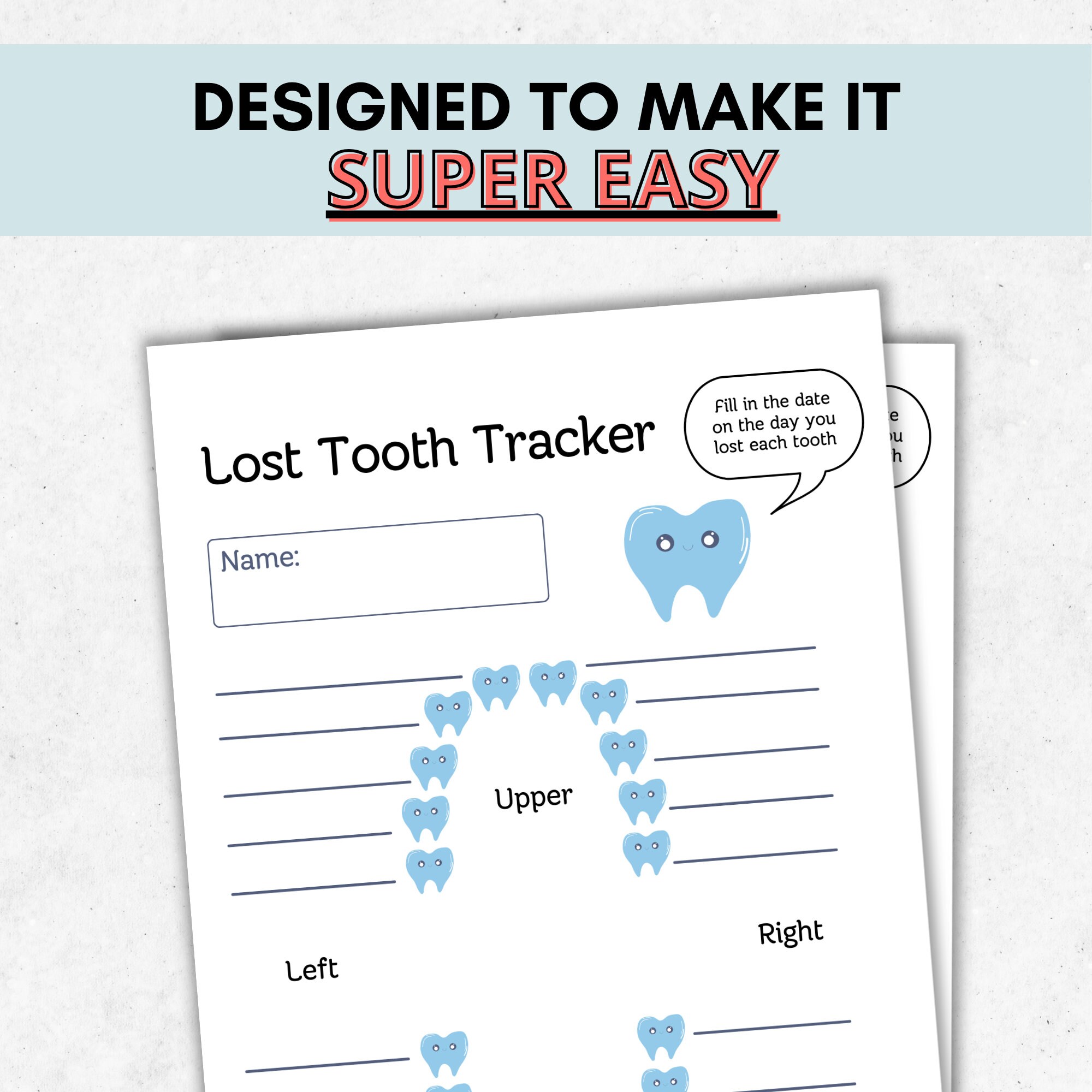 Kids Lost Tooth Tracker in Blue Children's Lost Tooth Chart Lost Tooth ...