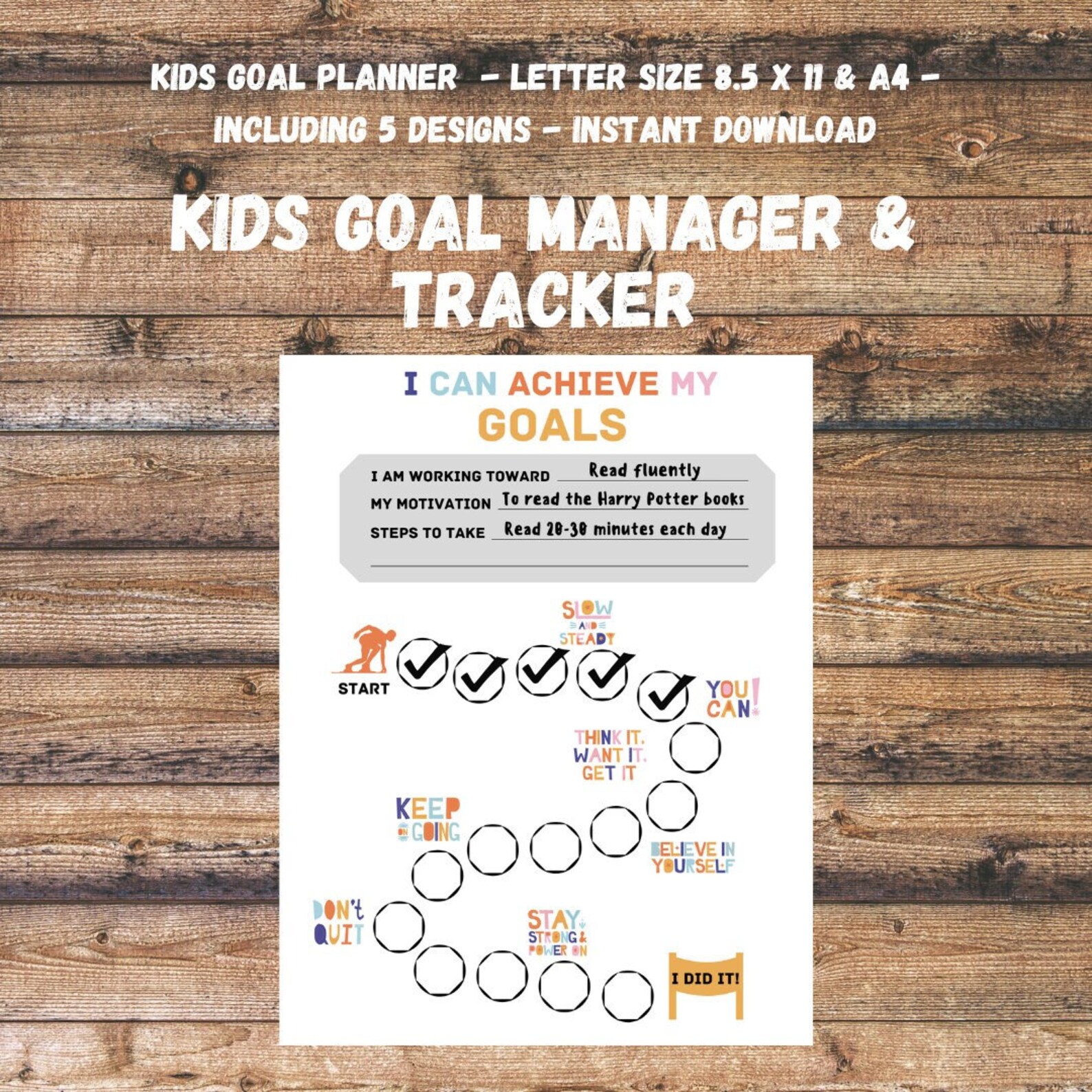 Kids Goal Manager and Tracker Chart Printable Goal Manager | Etsy