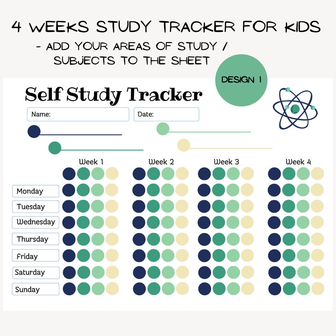 Kids Study Tracker & Planner Study Checklist Chart (Download Now) - Etsy