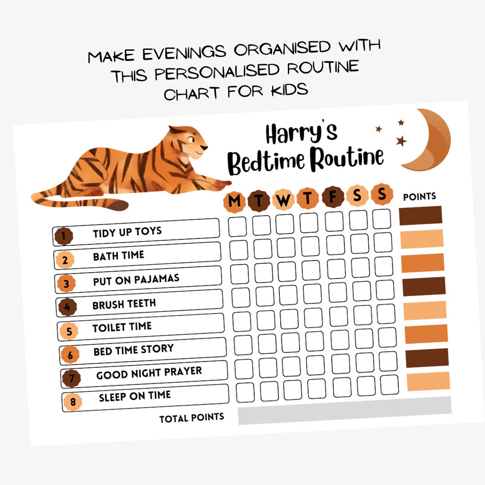 Kids Bedtime Routine Chart Customizable Bedtime Schedule Kids Bedtime ...