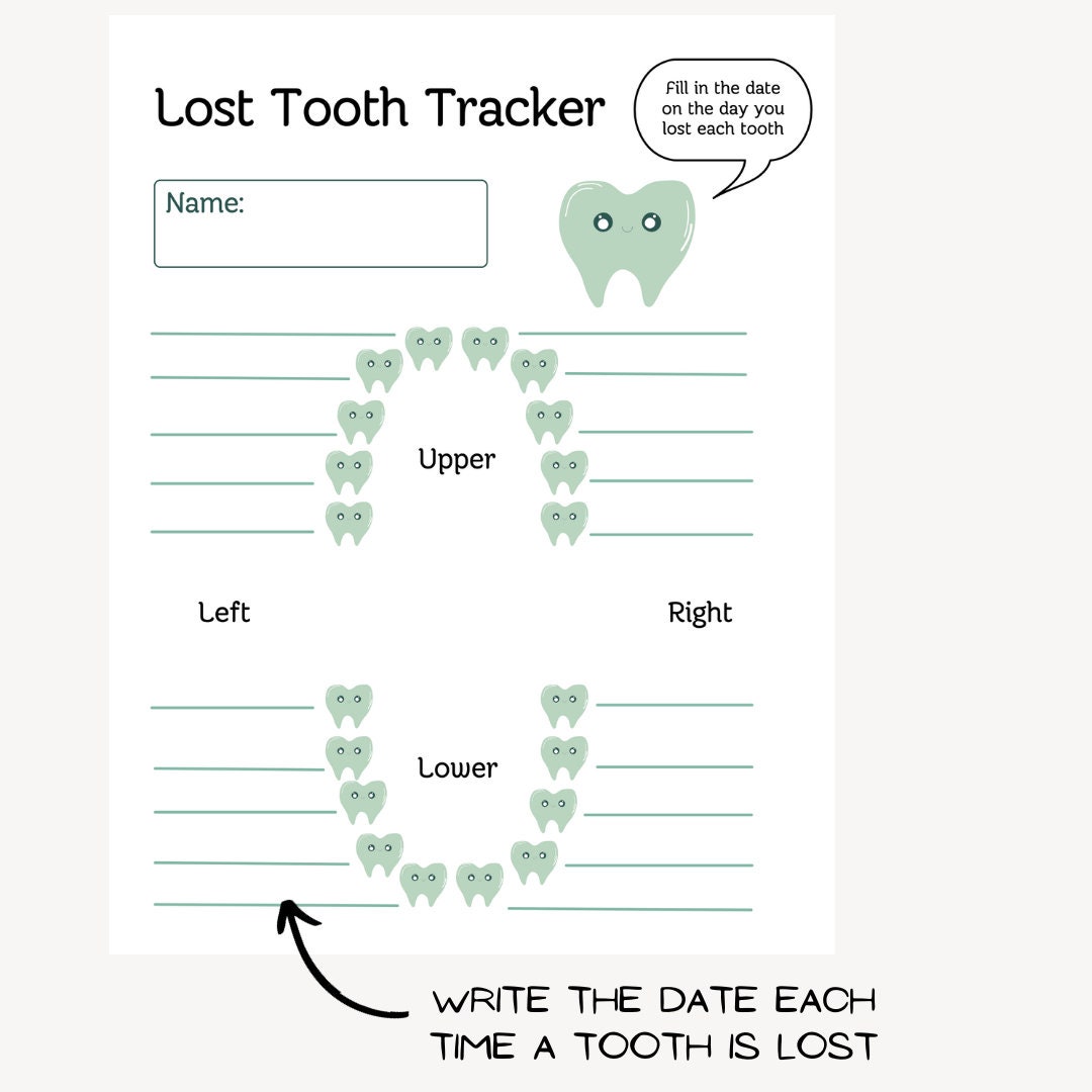 Kids Lost Tooth Tracker in Green Children's Lost Tooth Chart Lost Tooth ...