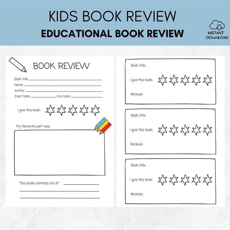 Educational Kids Book Review | Book Review Template | Kids Activity ...