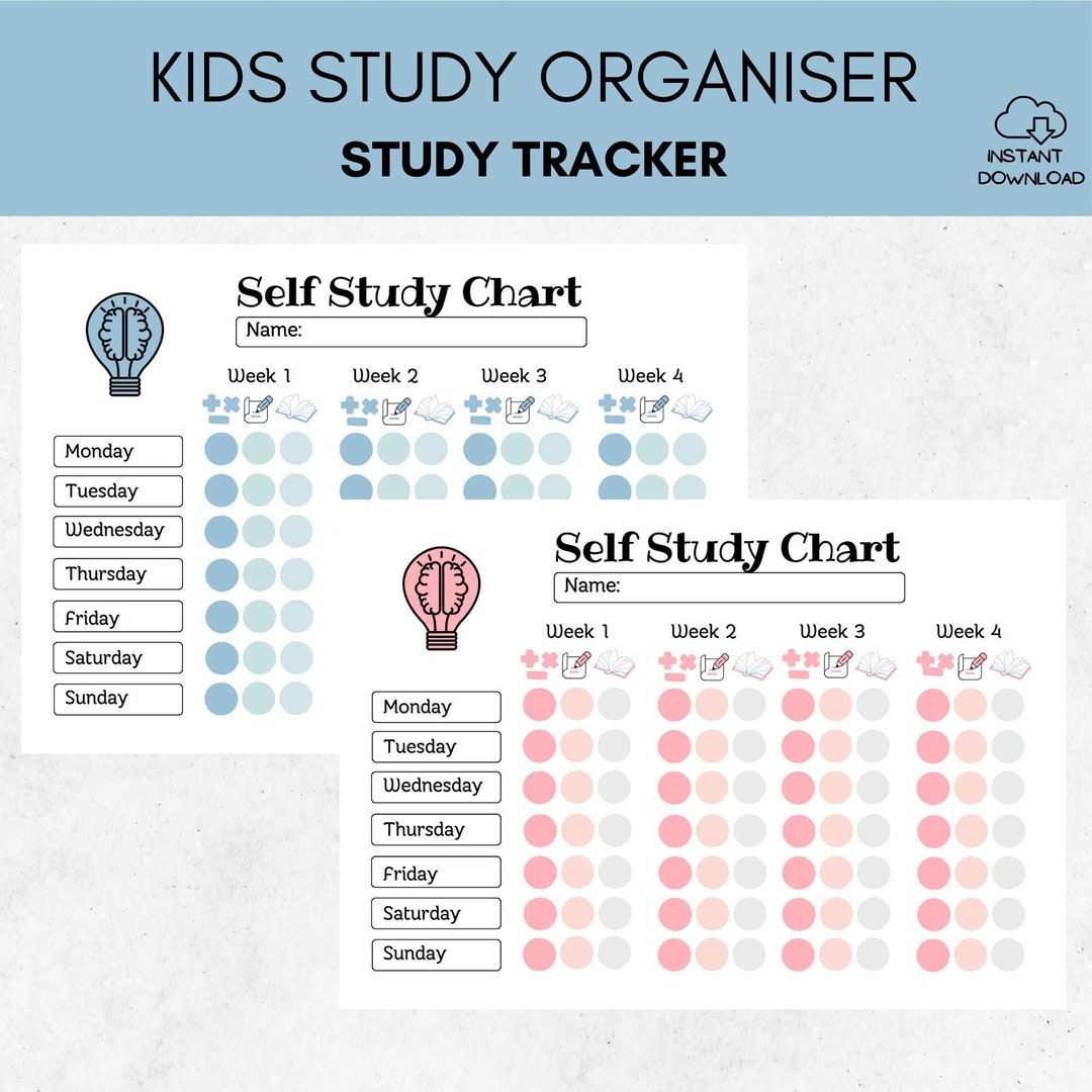 Kids Study Tracker & Planner | Study Checklist Chart | Printable Study ...