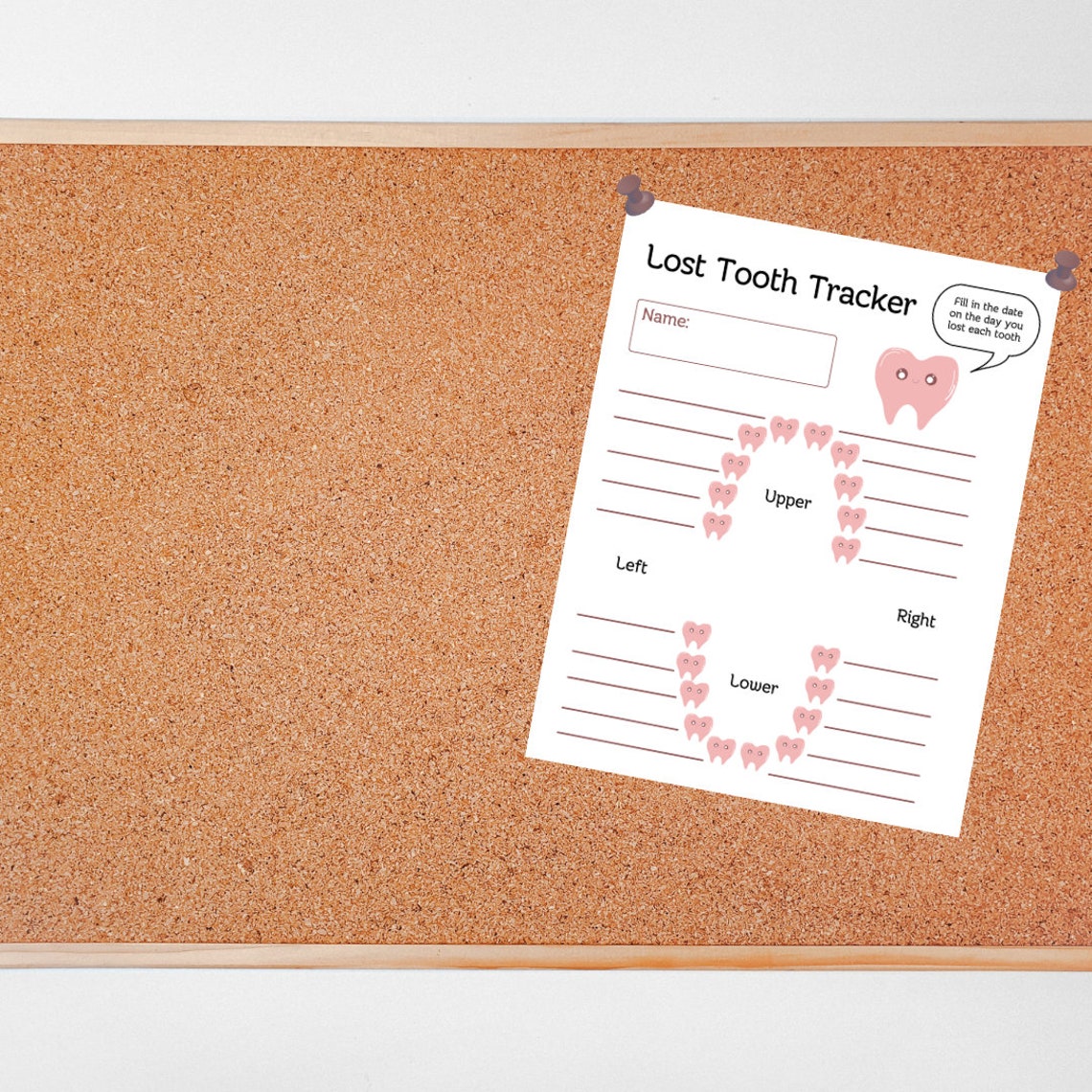 Kids Lost Tooth Tracker in Pink Children's Lost Tooth Chart Lost Tooth ...
