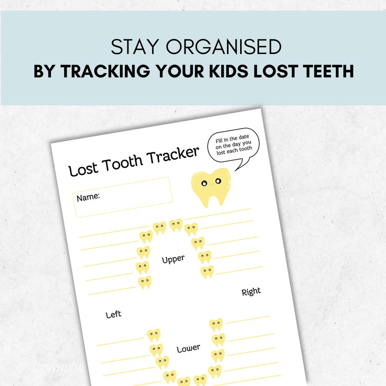 Kids Lost Tooth Tracker in Yellow Children's Lost Tooth Chart Lost ...