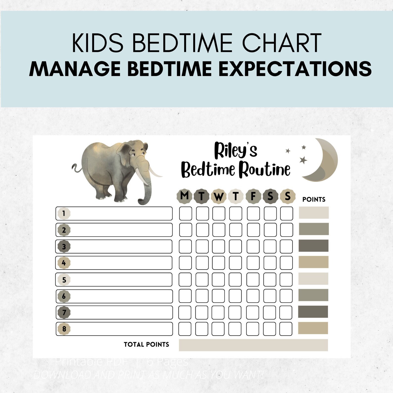 Kids Bedtime Routine Chart Customizable Bedtime Schedule Kids Bedtime ...