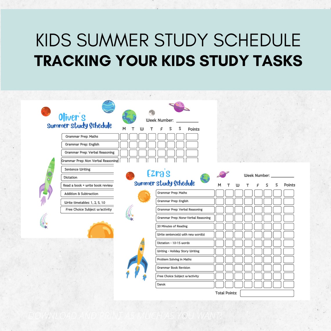 Kids Summer Study Schedule Printable Kids Schedule Daily Learning ...