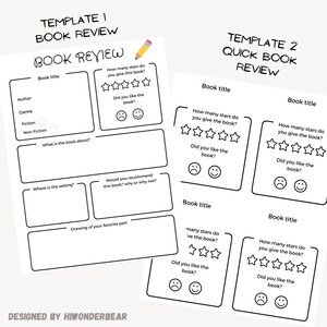 Educational Kids Book Review Book Review Template Kids - Etsy