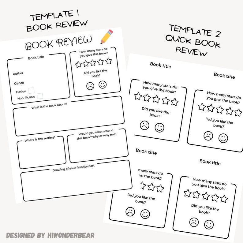 Educational Kids Book Review Book Review Template Kids - Etsy