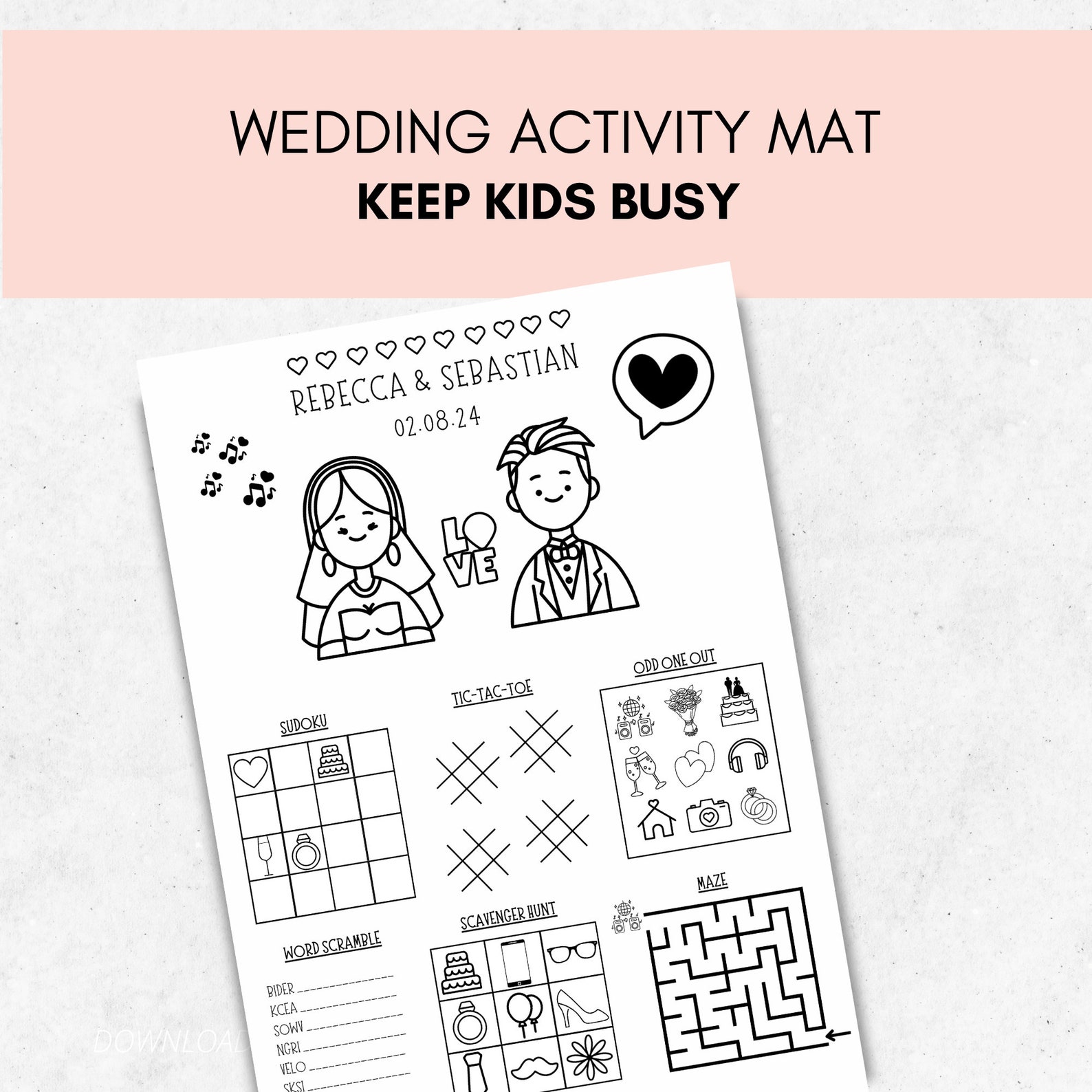 Kids Wedding Activity Mat Wedding Activity Kids Wedding Table Wedding ...