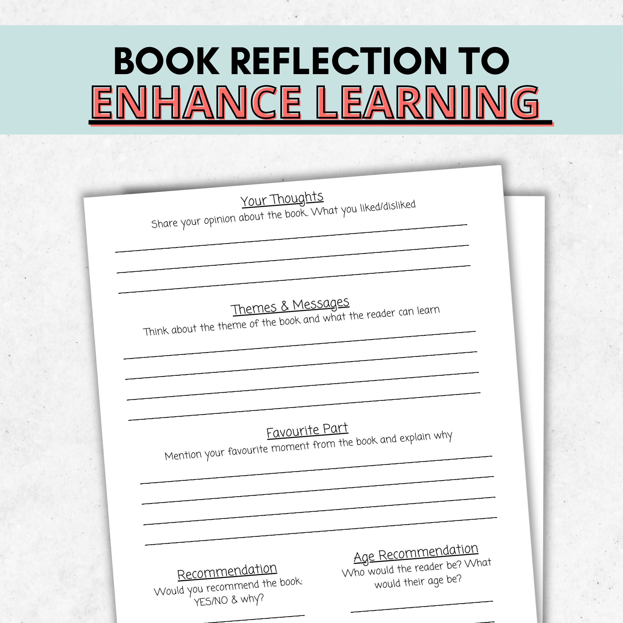 Kids Book Reflection Sheet: Educational Book Report Template (digital ...