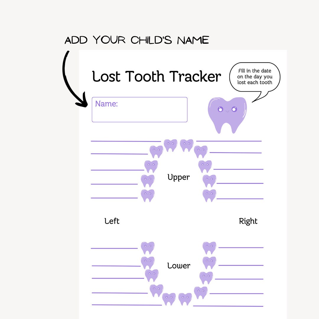 Kids Lost Tooth Tracker in Purple Children's Lost Tooth Chart Lost ...