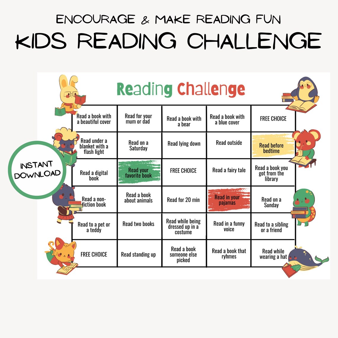 Kids Reading Challenge Printable Kids Reading Chart Daily - Etsy