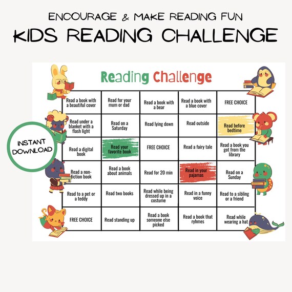 Kids Reading Challenge Printable Kids Reading Chart Daily - Etsy