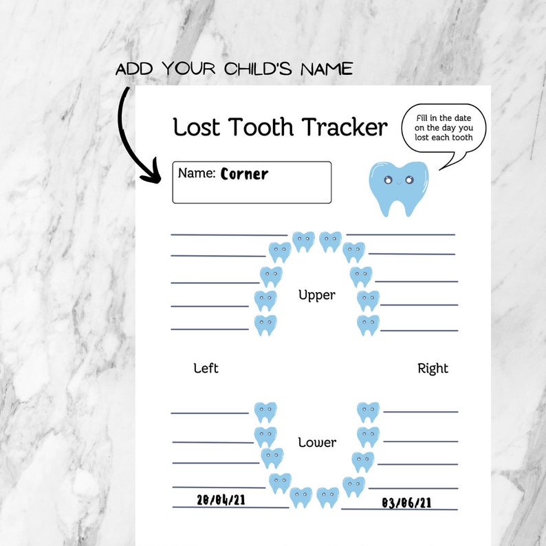 Kids Lost Tooth Tracker Children's Lost Tooth Chart - Etsy