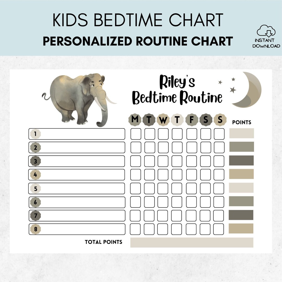 Kids Bedtime Routine Chart Customizable Bedtime Schedule Kids Bedtime ...