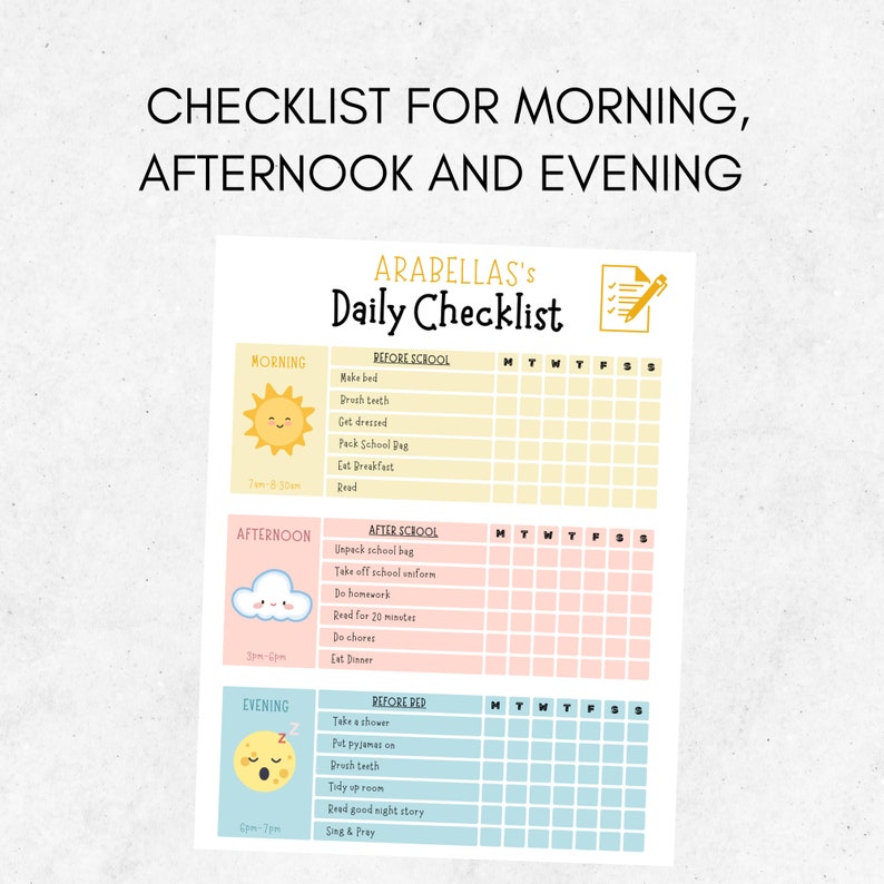 Kids Daily Checklist Morning Routine Bedtime Routine After School Chart ...