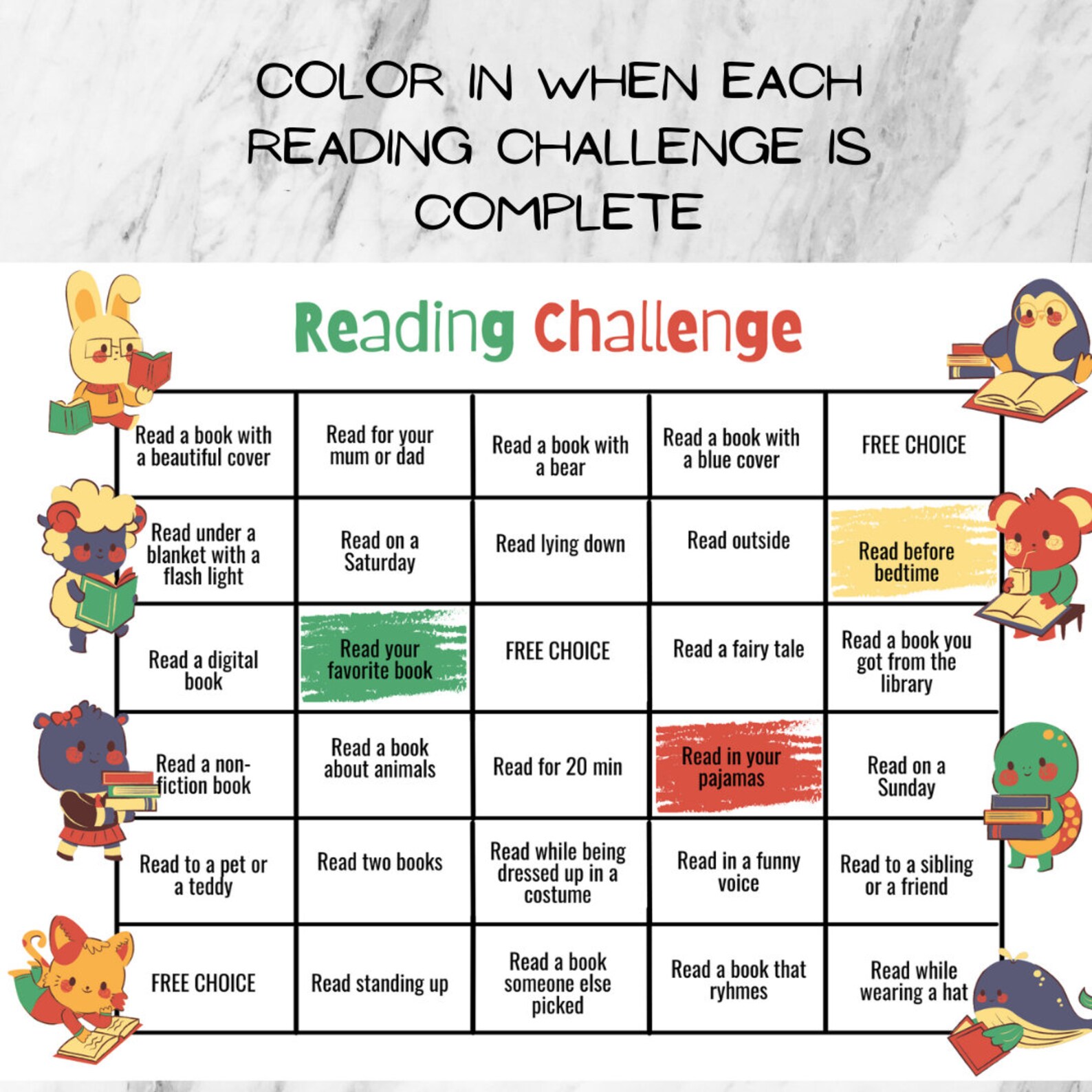 Kids Reading Challenge Printable Kids Reading Chart Daily Reading Home ...