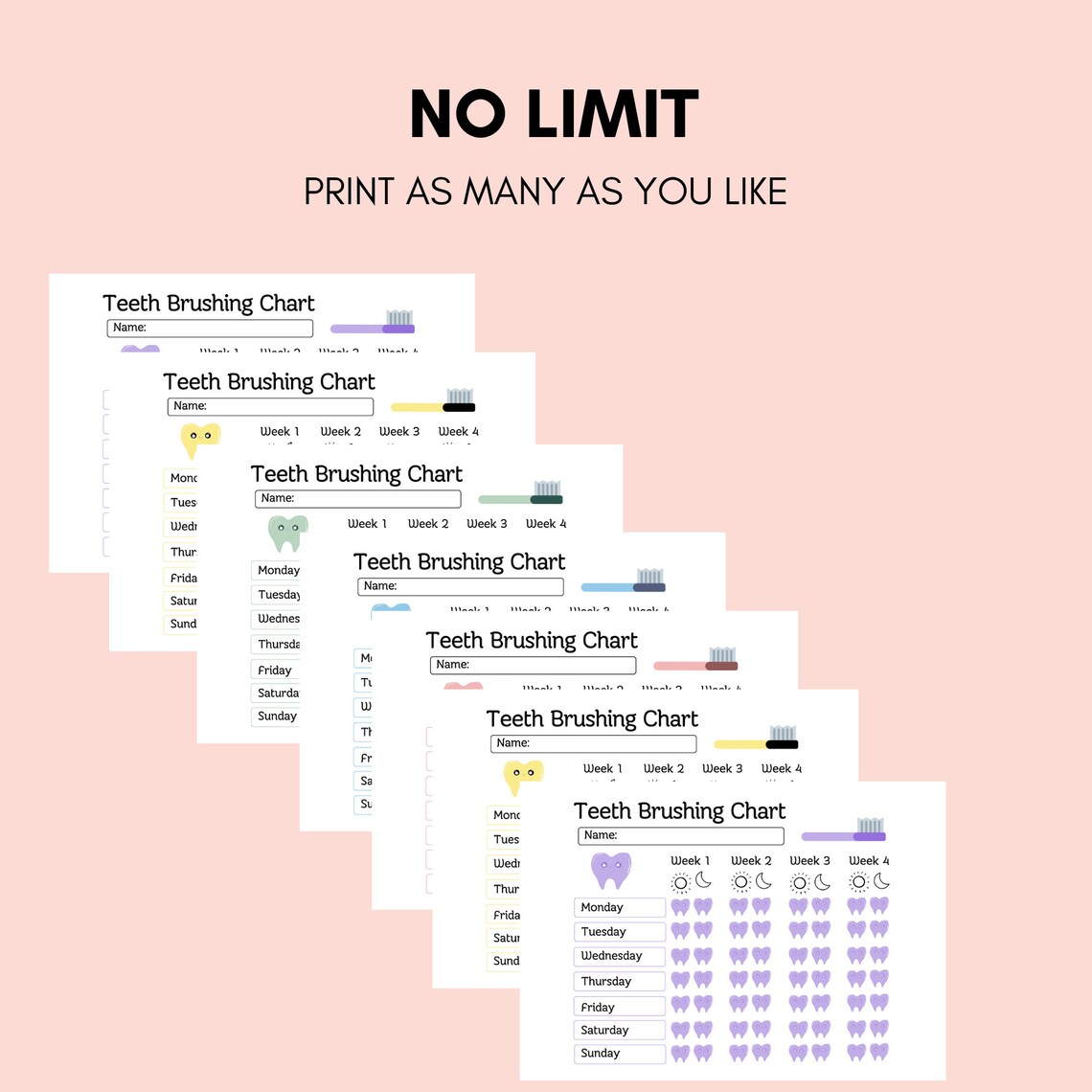 Kids Teeth Brushing Chart Teeth Brushing Tracker Kids Routine Schedule ...