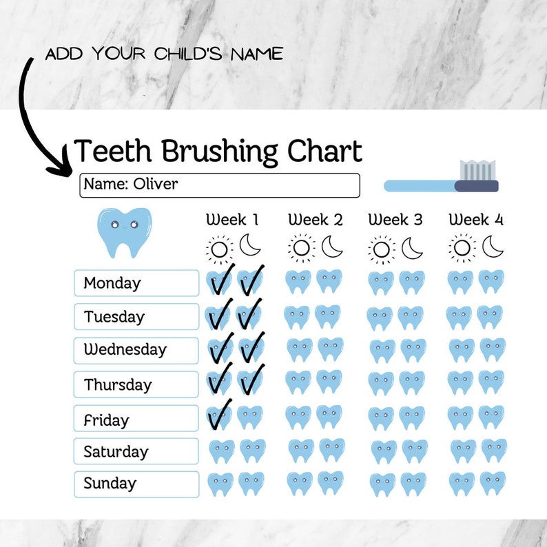 Kids Teeth Brushing Chart Teeth Brushing Tracker Kids Routine Schedule ...