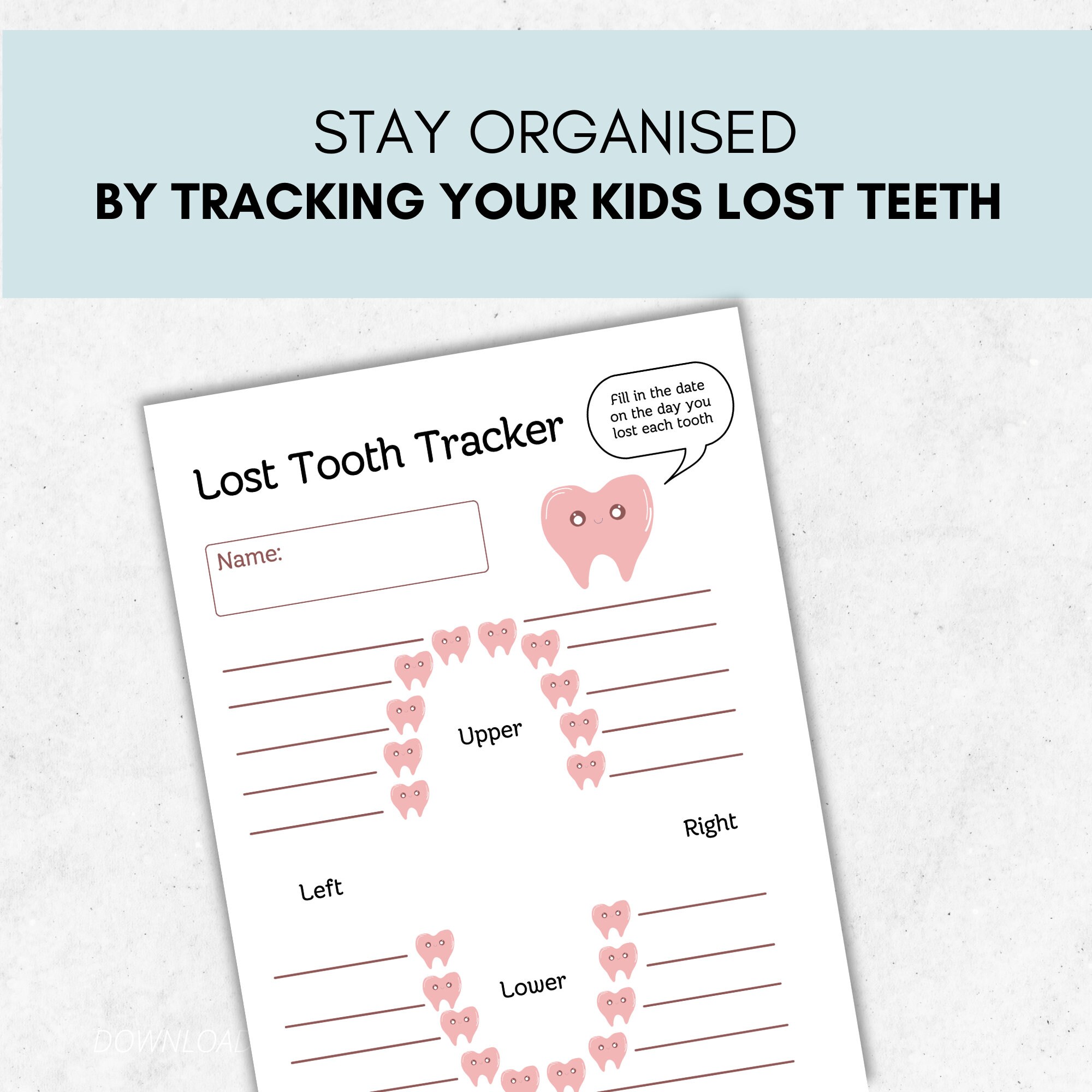 Kids’ Lost Tooth Tracker in Pink | Children's Lost Tooth Chart | Lost ...