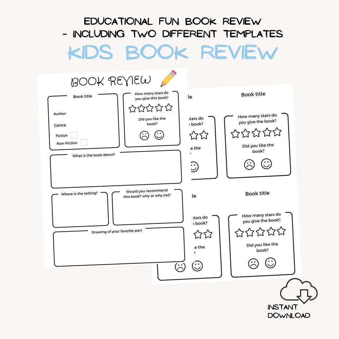 Educational Kids Book Review Book Review Template Kids - Etsy