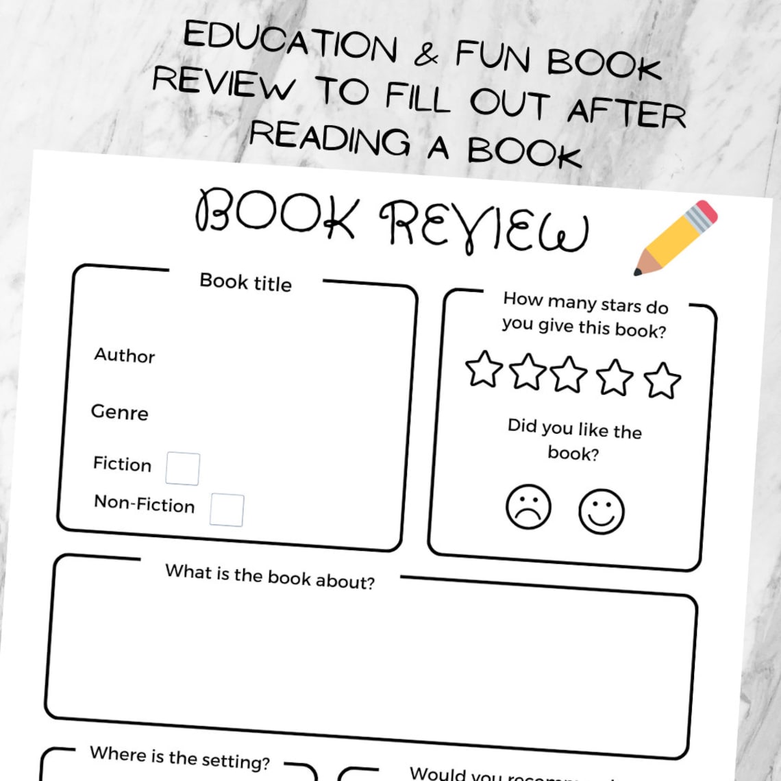 Educational Kids Book Review Book Review Template Kids - Etsy
