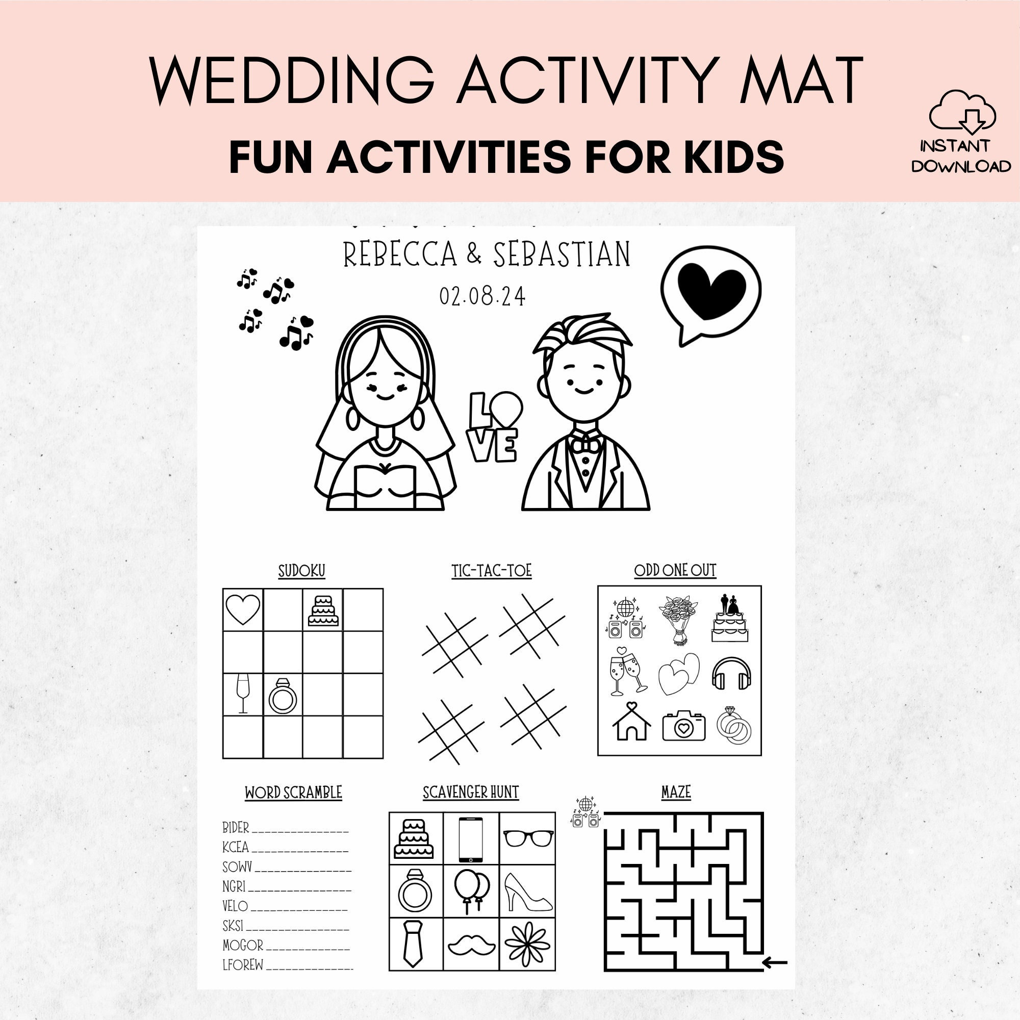 Kids Wedding Activity Mat Wedding Activity Kids Wedding Table Wedding ...