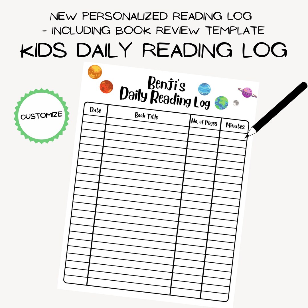 Kids Reading Log Personalized Kids Reading Chart Daily - Etsy