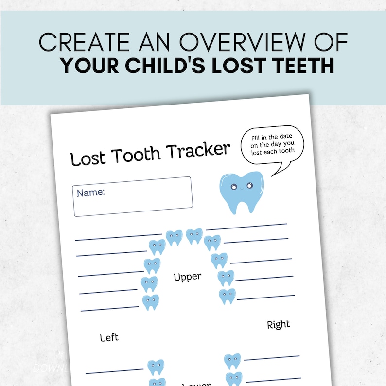 Kids’ Lost Tooth Tracker| Children's Lost Tooth Chart | Lost Tooth ...