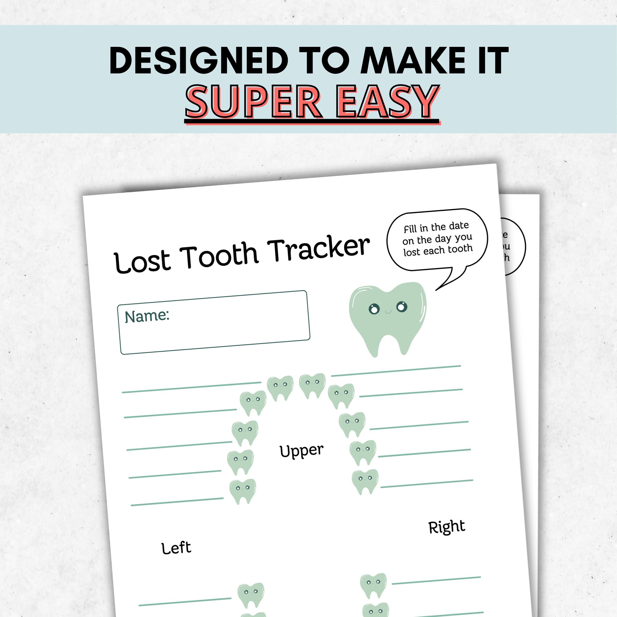 Kids’ Lost Tooth Tracker in Green | Children's Lost Tooth Chart | Lost ...